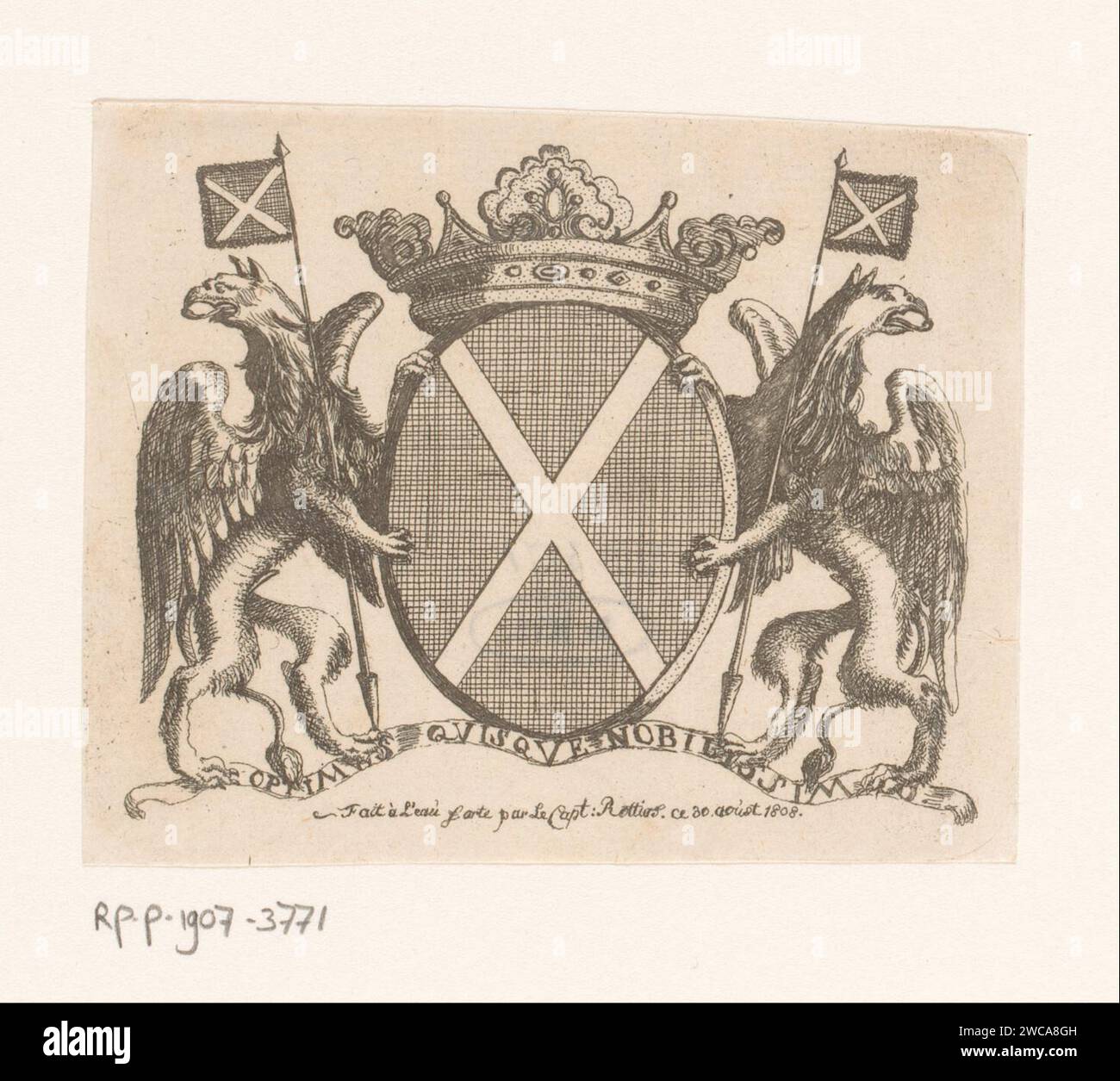 Weapon with cross flanked by Griffions, Bernard Eugène Antoine Rottiers ...