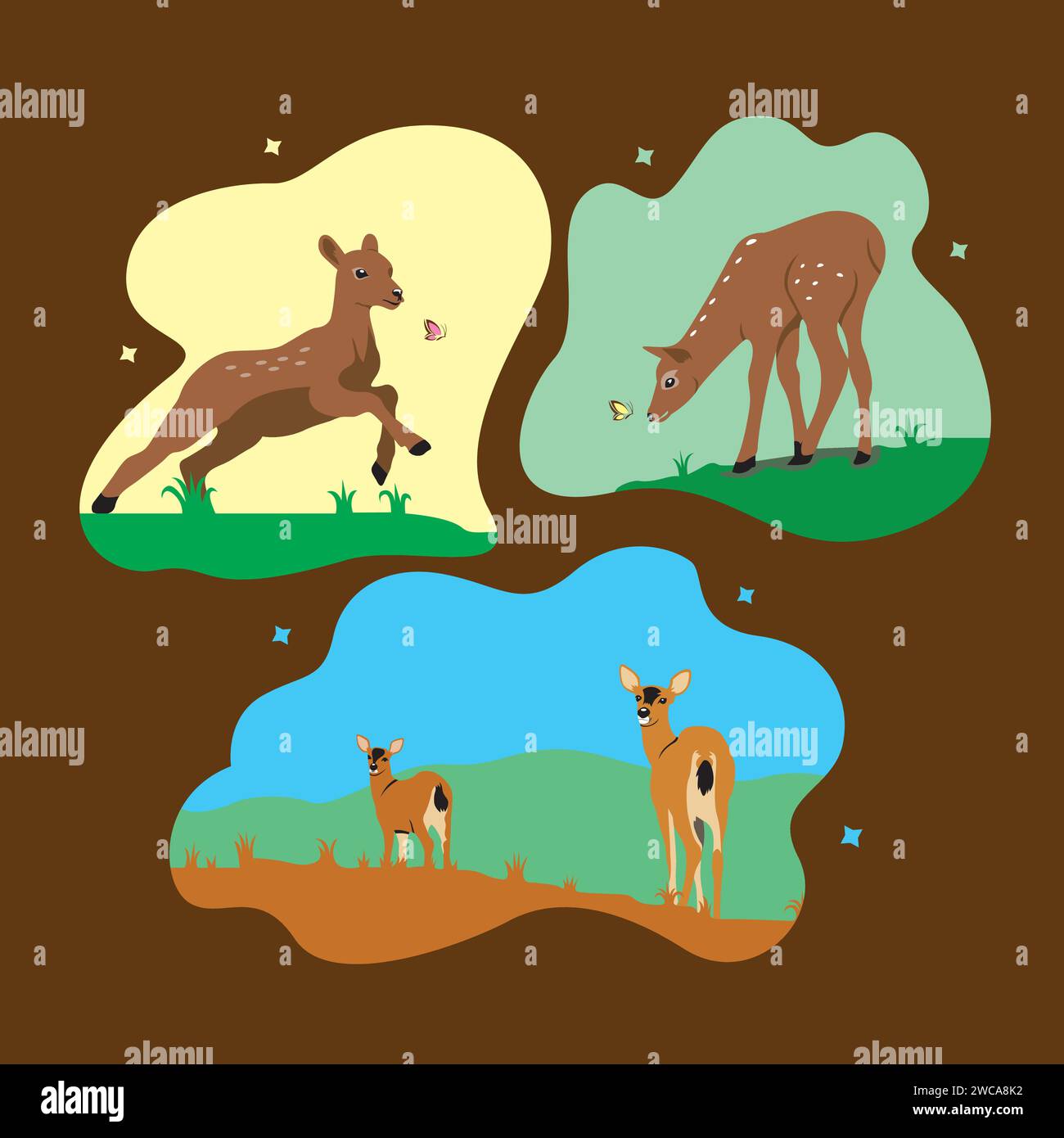 Cute deer set in flat style. Vector illustration Stock Vector Image ...