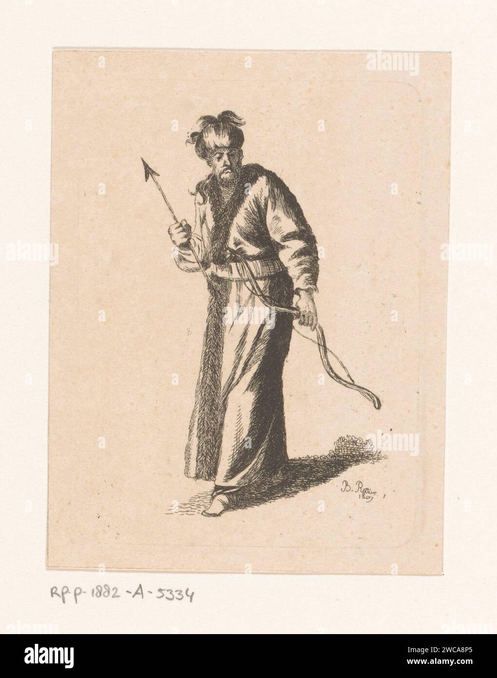 Turkish man with bow and arch, Bernard Eugène Antoine Rottiers, 1807 ...