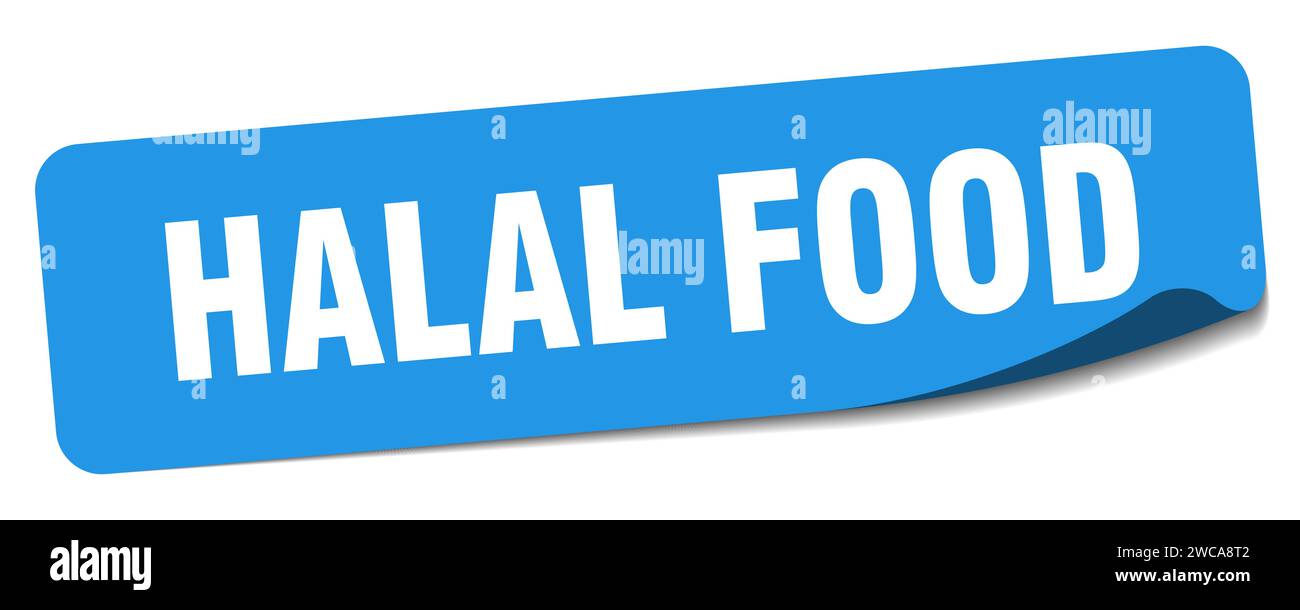 halal food sticker. halal food rectangular label isolated on white ...