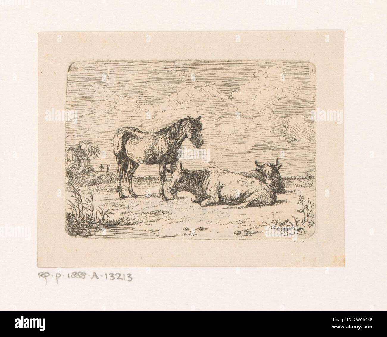 Horse and two cattle, Hendrik Jozef Franciscus van der Poorten, 1841 ...