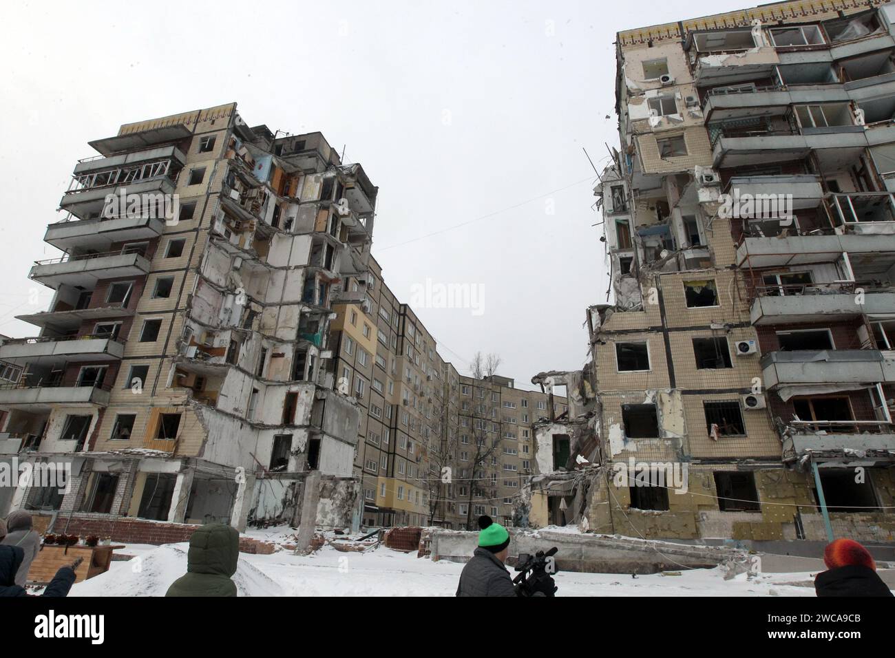 DNIPRO, UKRAINE - JANUARY 14, 2024 - A Russian missile strike on a high ...