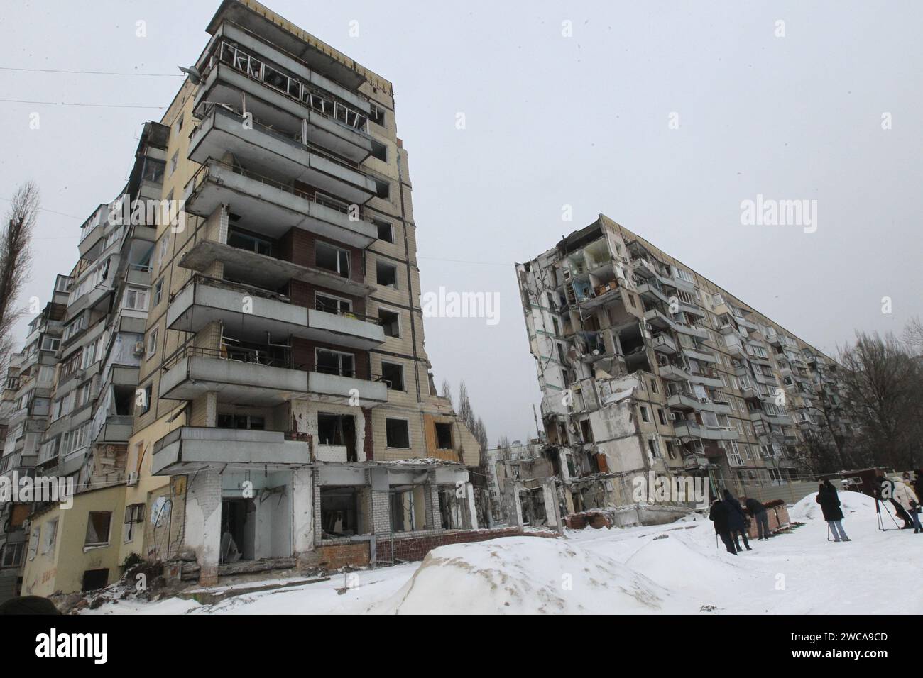 DNIPRO, UKRAINE - JANUARY 14, 2024 - A Russian missile strike on a high ...