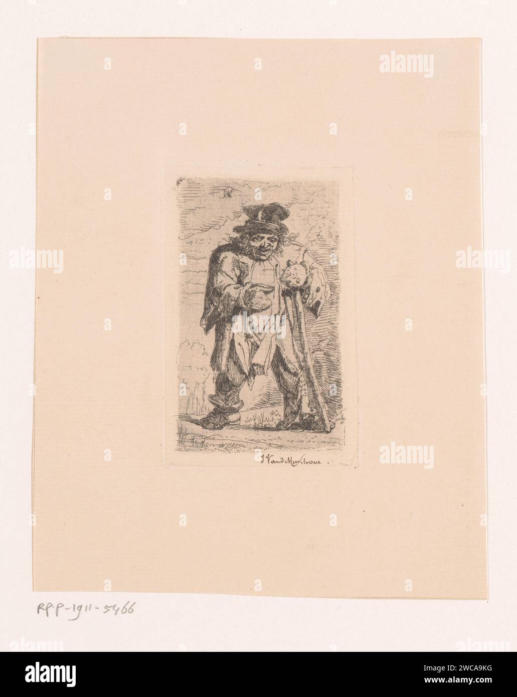 Beggar with walking stick, Jan van de Kerkhove, 1832 - 1881 print paper ...