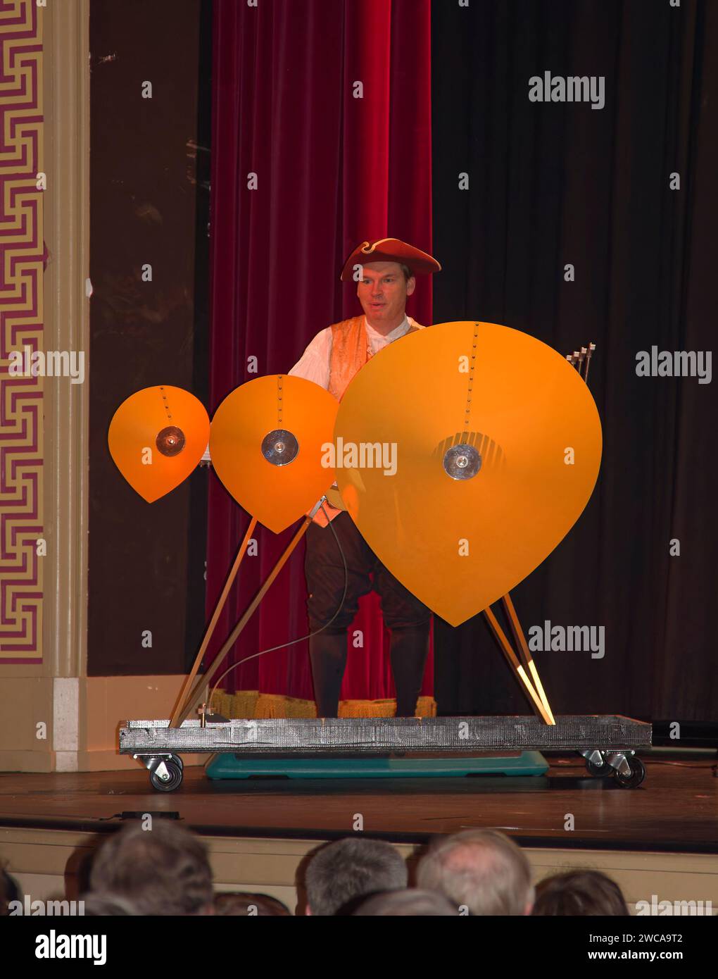 the Crystal Baschet, musical instrument, on rolling platform, male ...