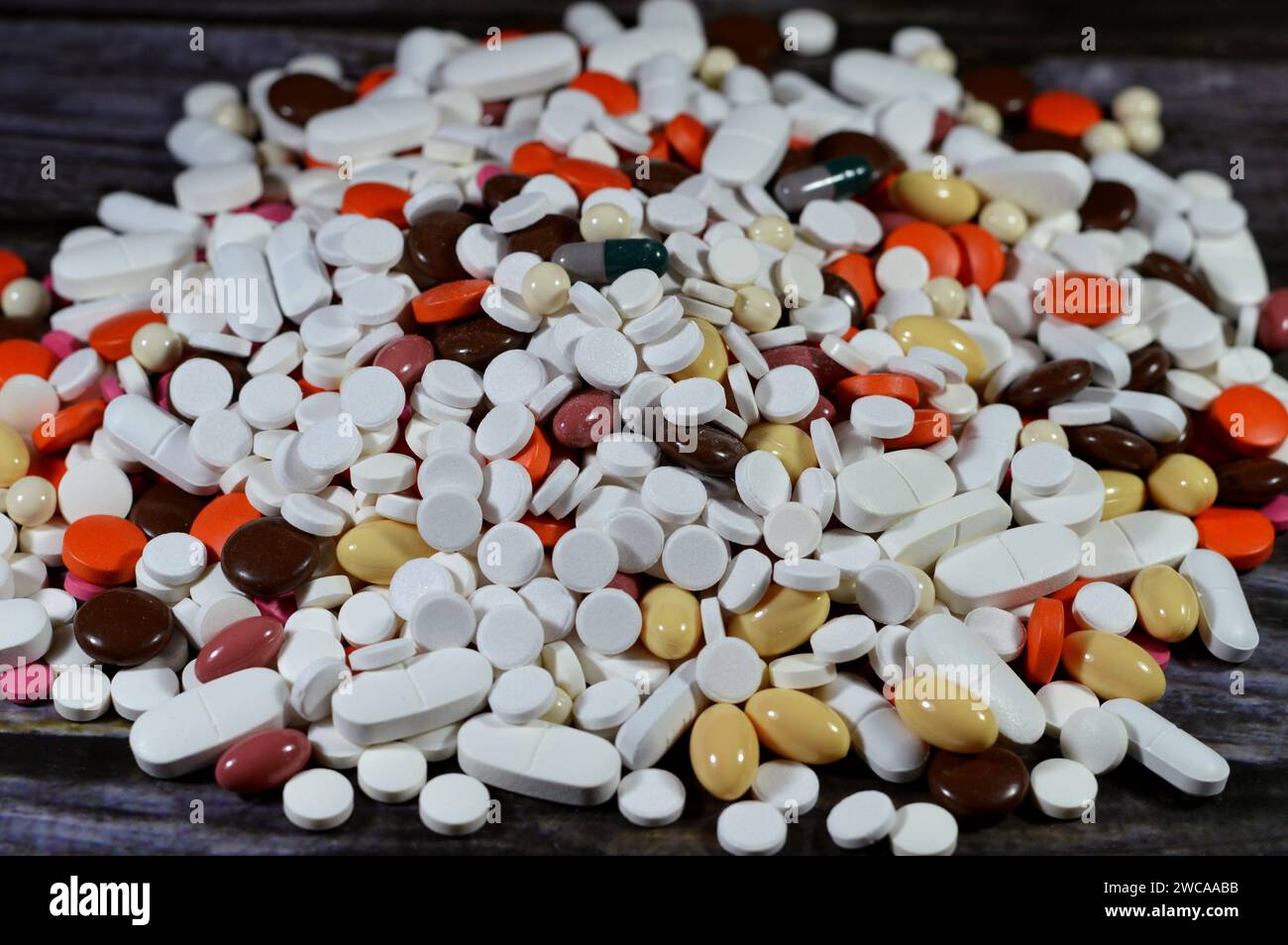 tablets, medical treatment with drugs concept, misuse and drug abuse ...