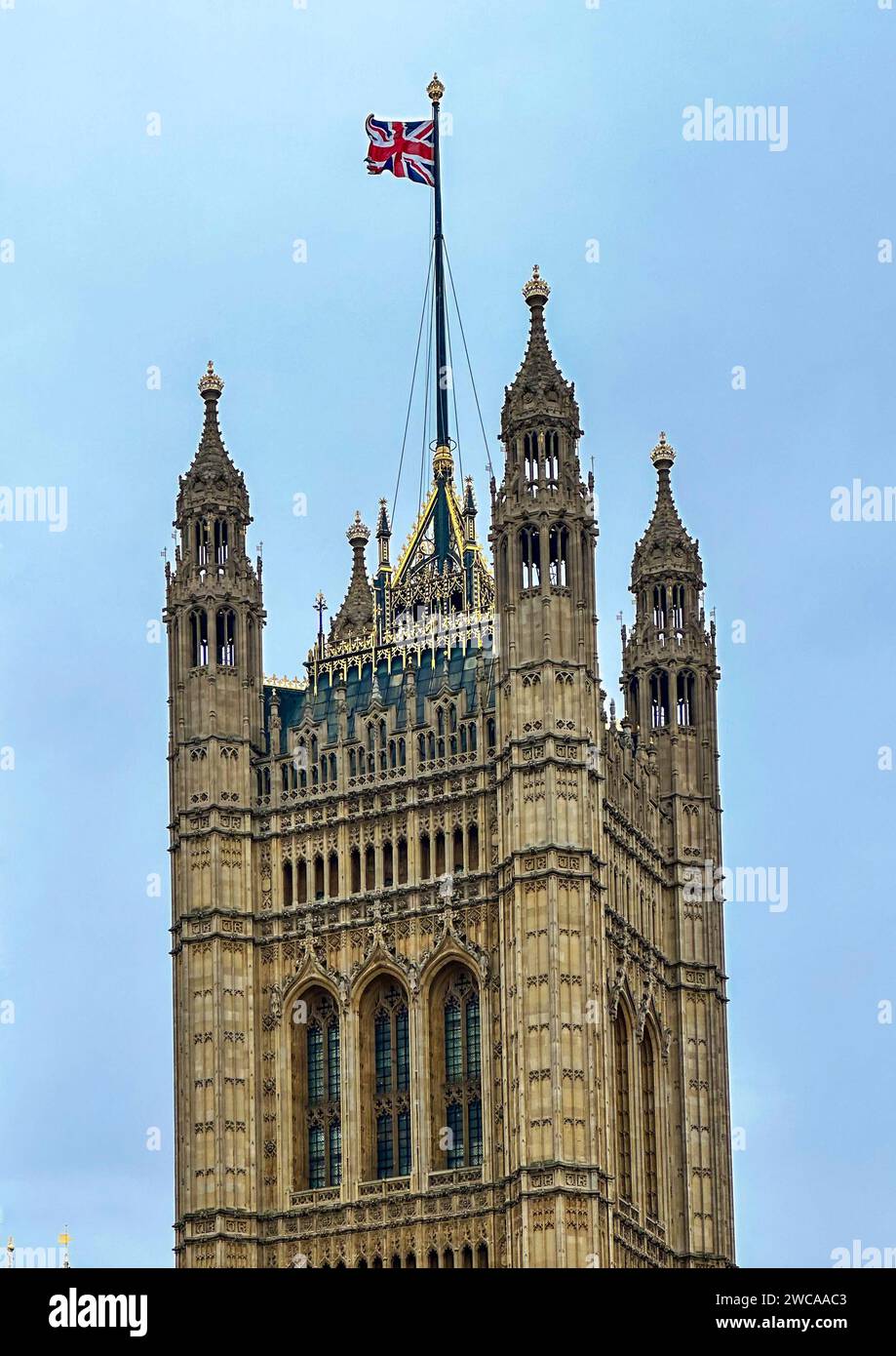 The Victoria Tower, a square tower at the south-west end of the Palace ...