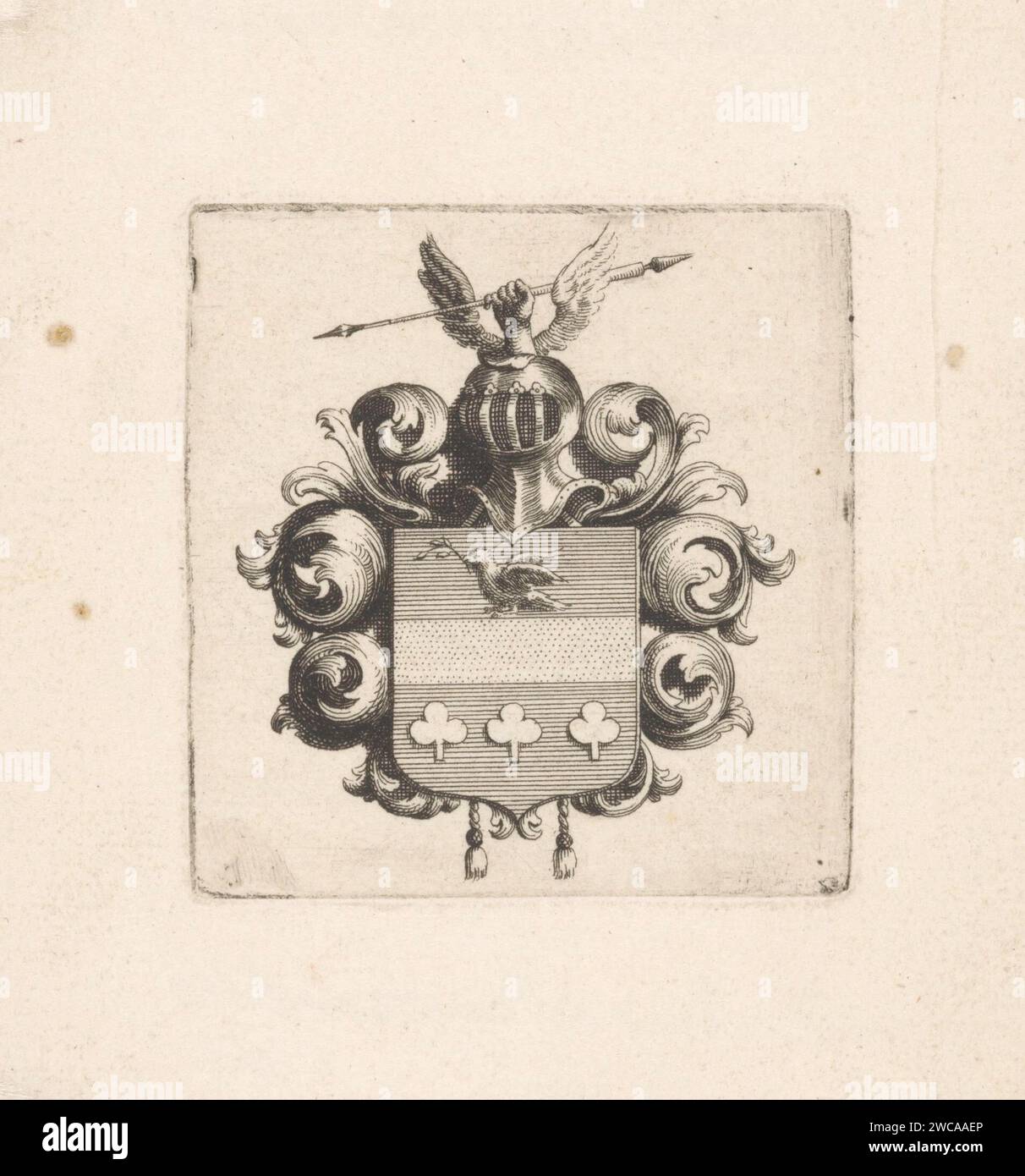 Coat of arms with clovers, Jan Walker (Possible), 1700 - 1759 print A ...