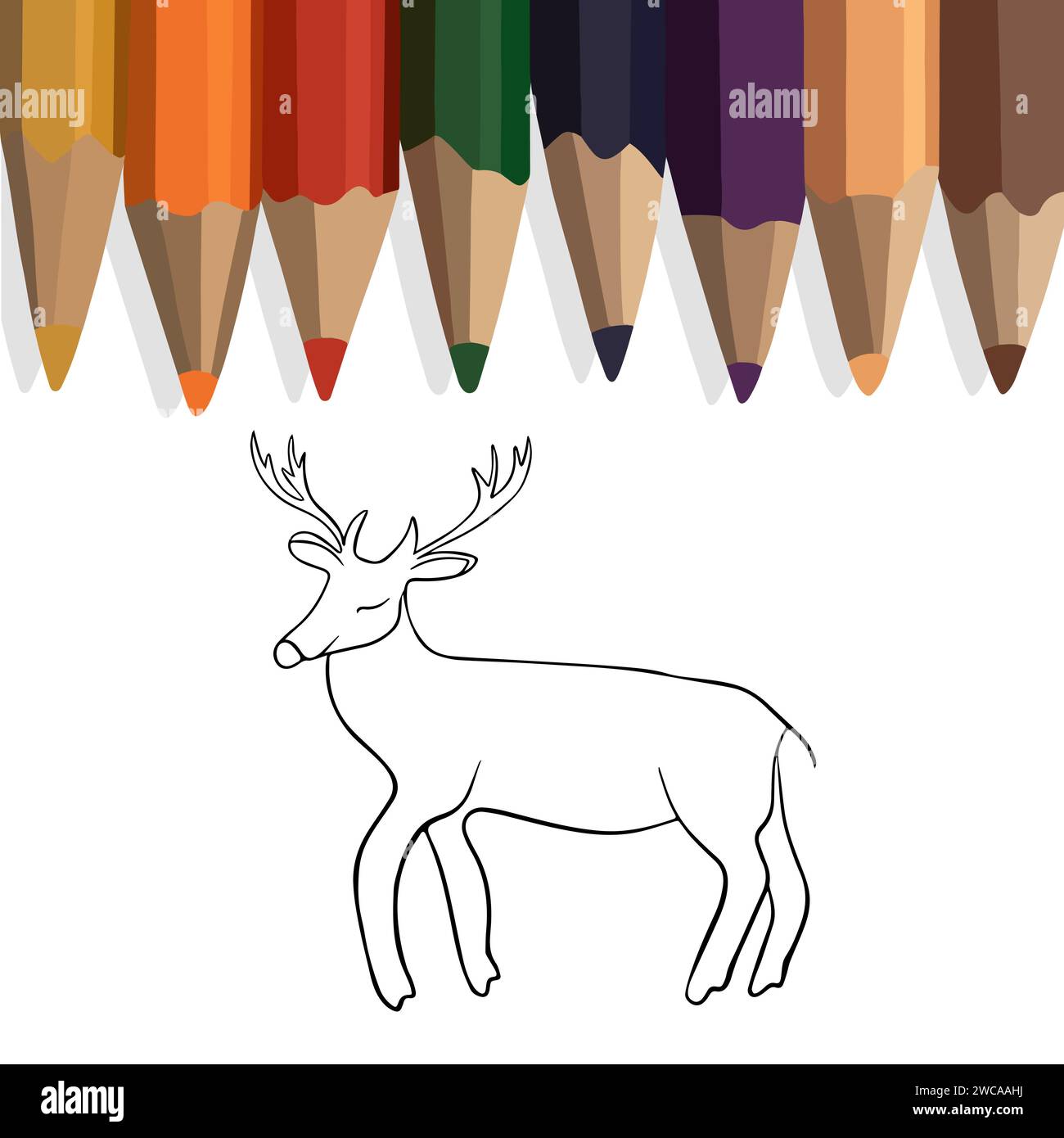 Vector isolated illustration of coloring book with deer. A simple ...