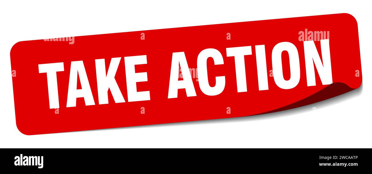 take action sticker. take action rectangular label isolated on white ...
