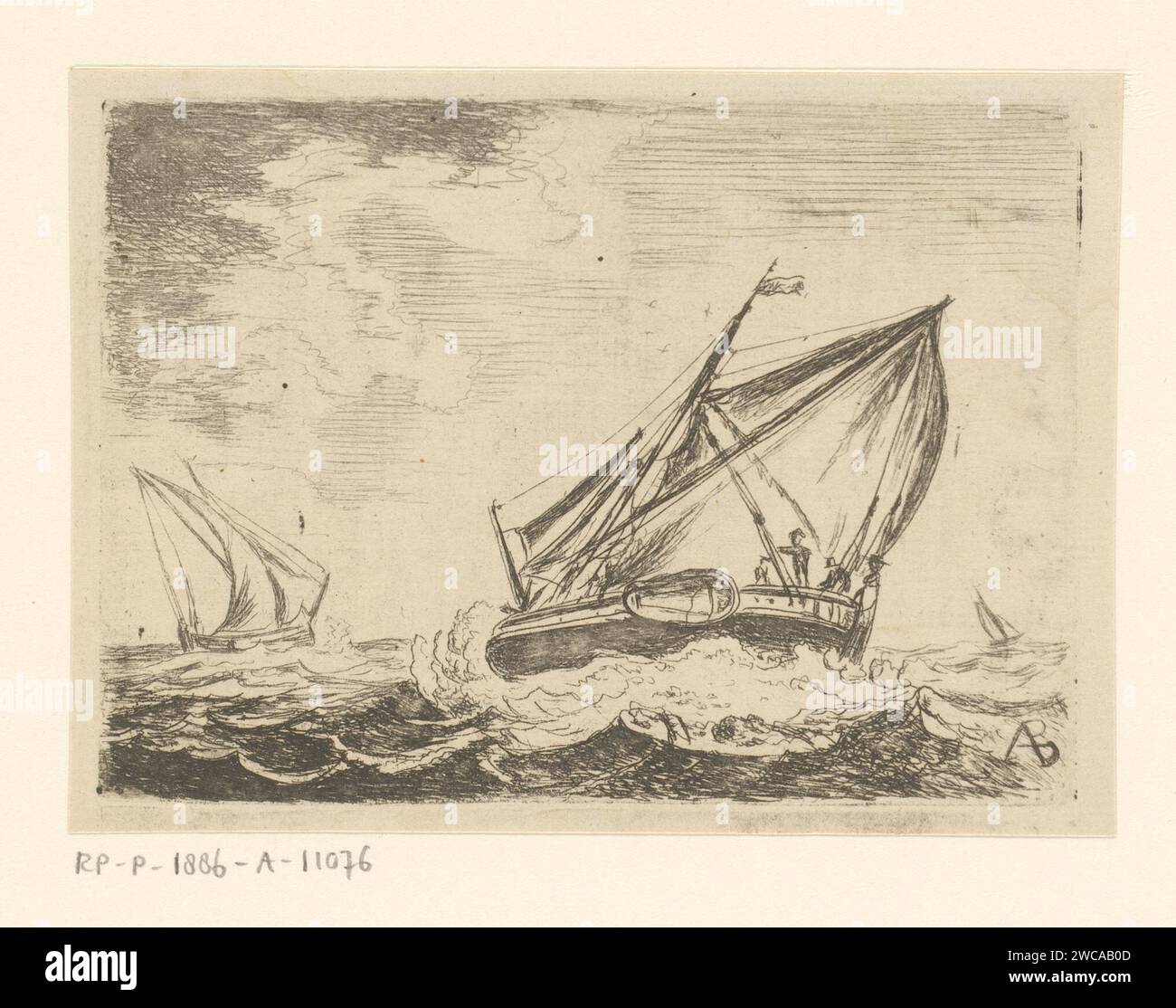 Three sailing ships on a turbulent sea, monogrammist AB (17th century ...