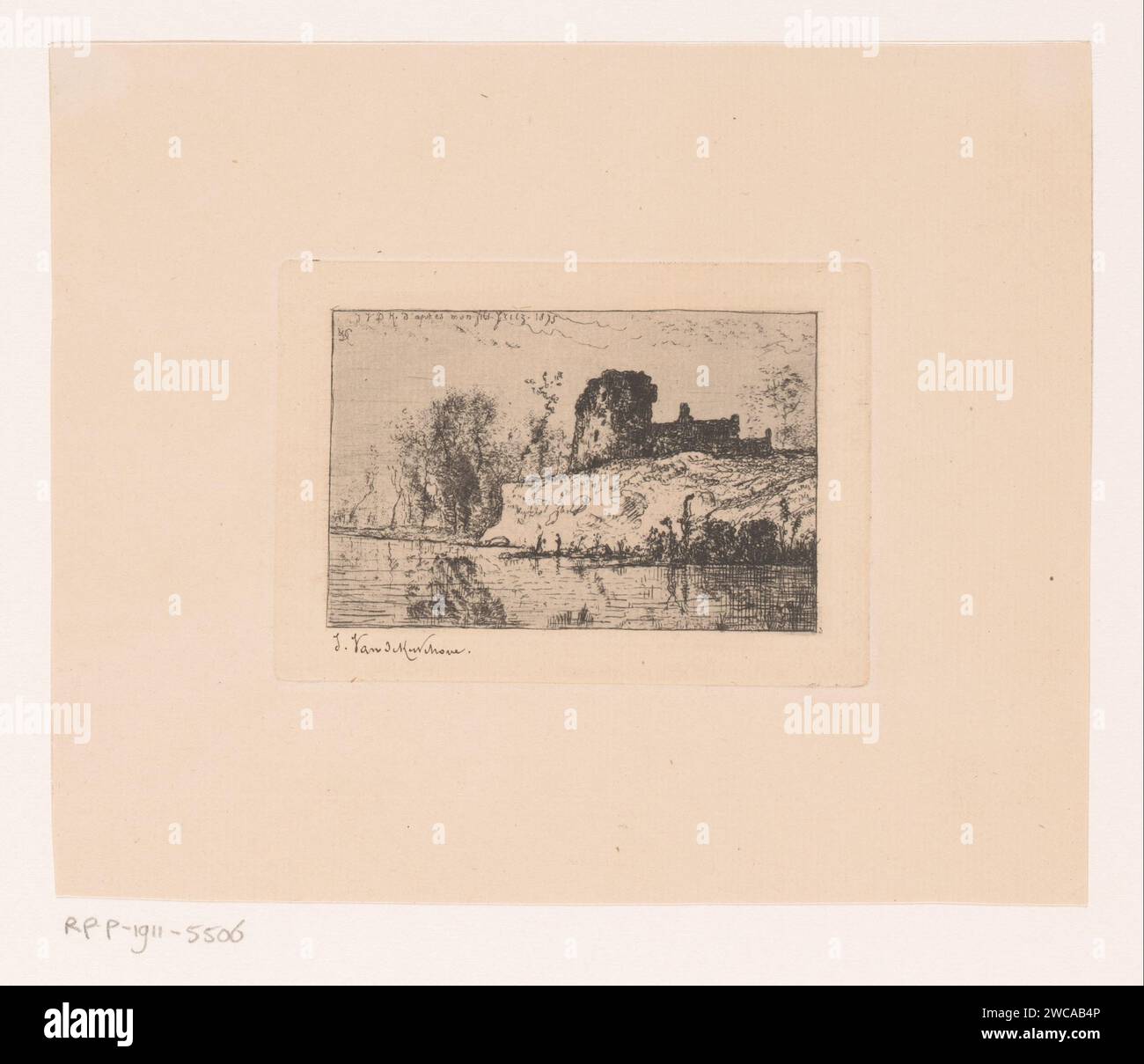 Ruin on a hill on the water, Jan van de Kerkhove, after Frédéric van de ...