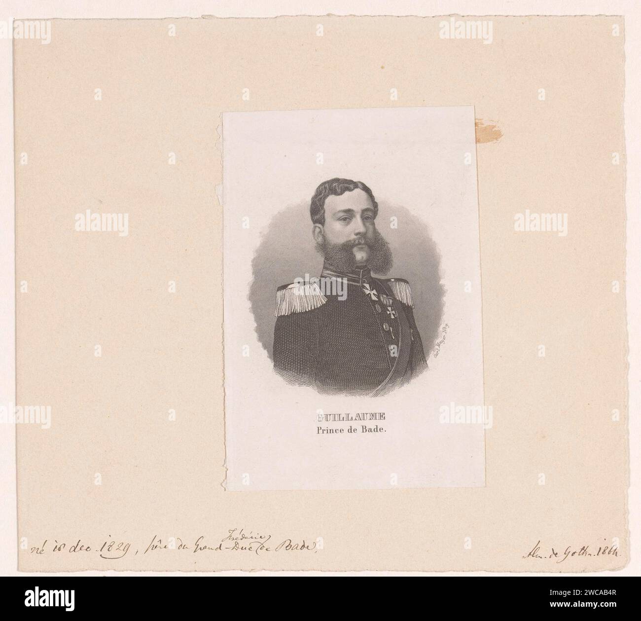 PortraT van Wilhelm von Baden, Carl Mayer, 1864 print Nuremberg paper ...