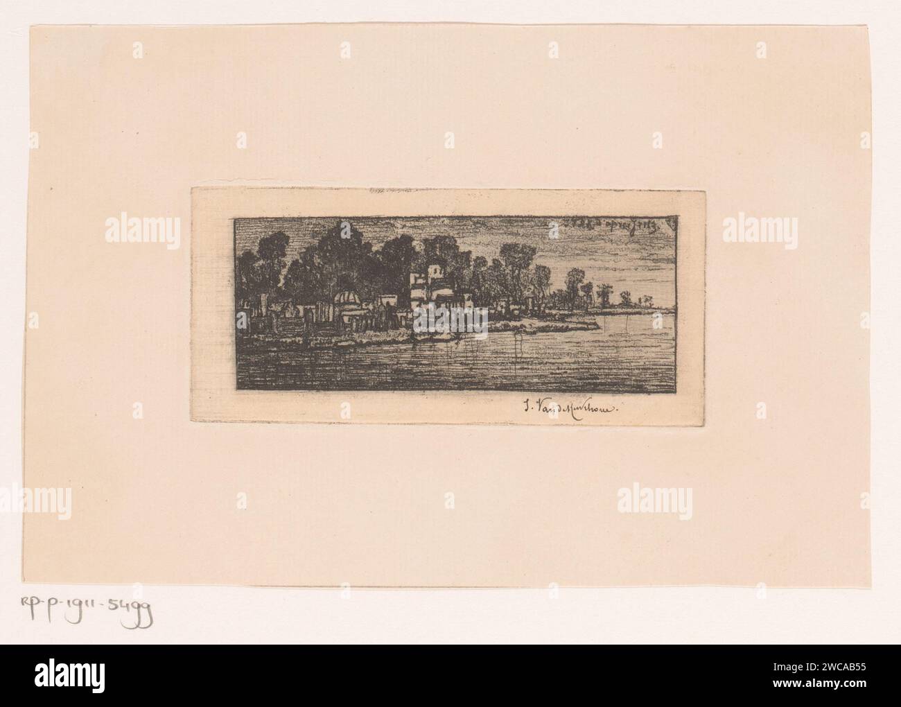View of buildings on the banks of a river, Jan van de Kerkhove, after ...