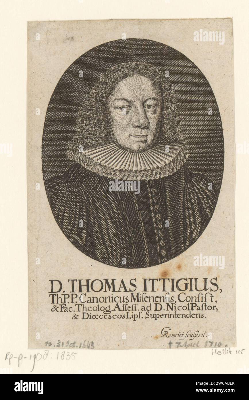 Portrait of Thomas Ittig, Christian Romstet, 1665 - 1721 print paper ...