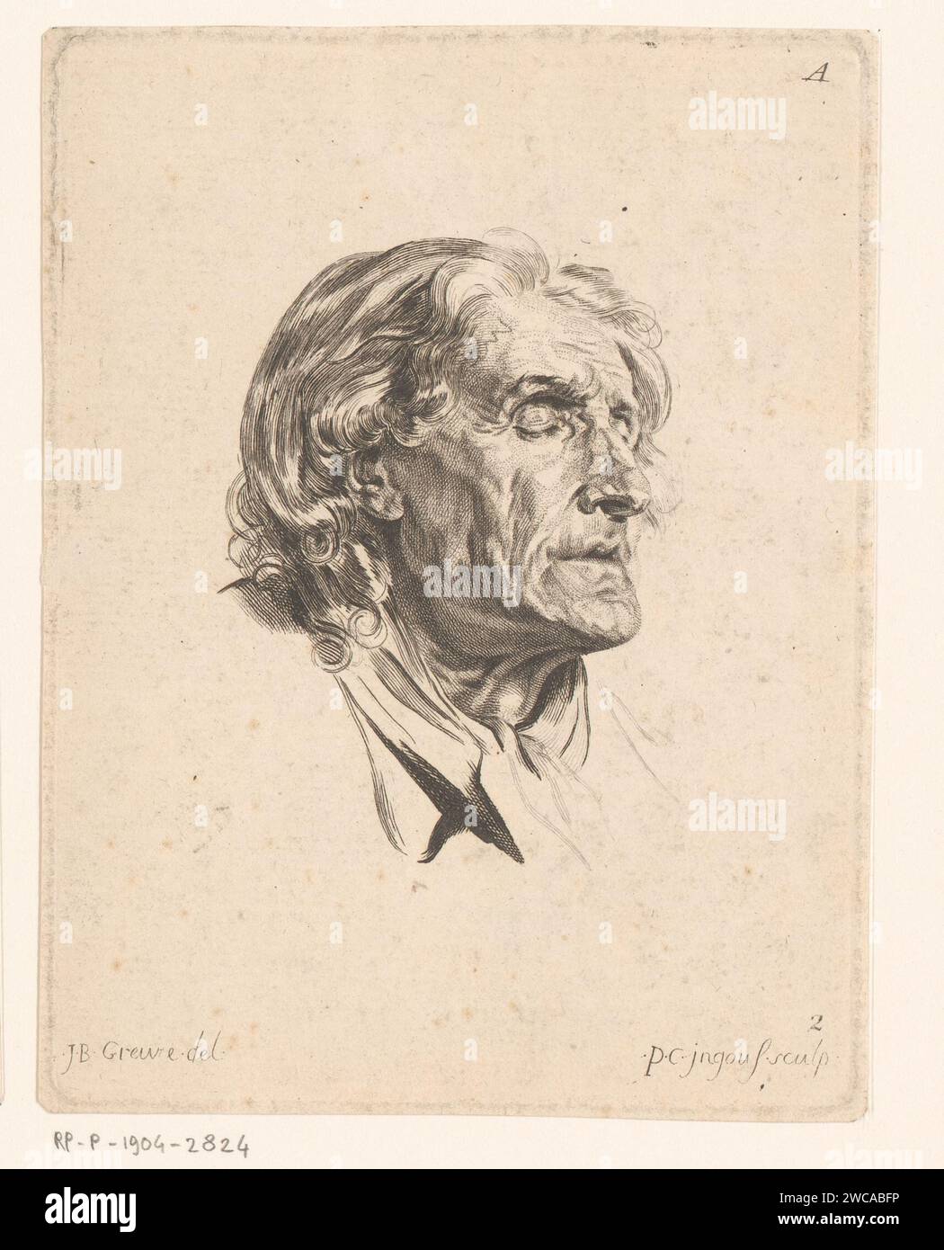 Head of an old man with eyes closed, turned to the right, Pierre ...