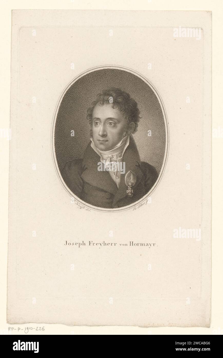 Portrait van Joseph von Hormayr, Franz Xaver Stöber, after Peter Krafft ...