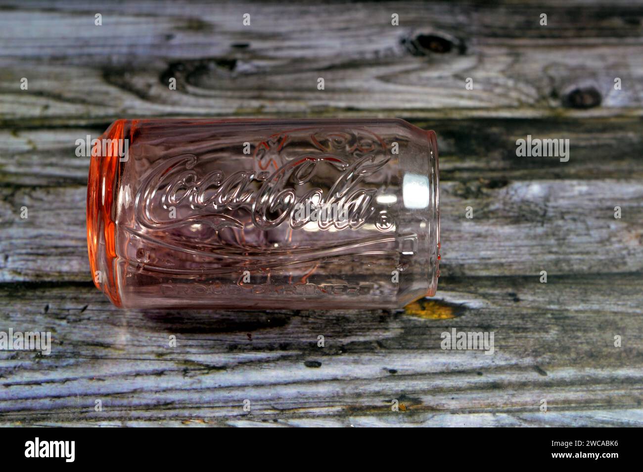 Cairo, Egypt, January 12 2024: Coca-Cola, or Coke drinking glass, The ...