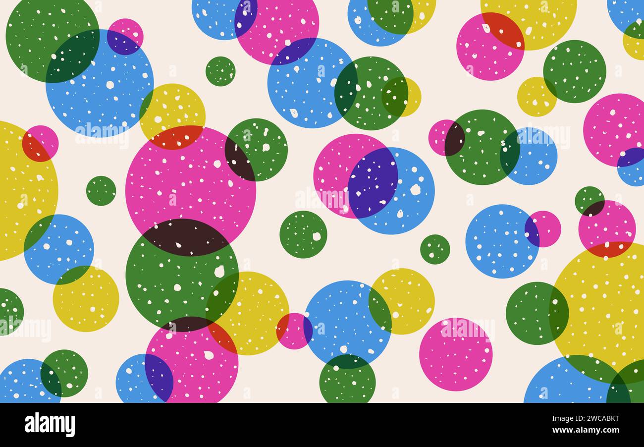 Fun abstract background with risograph effect. Colorful circles pattern. Contemporary childish ...
