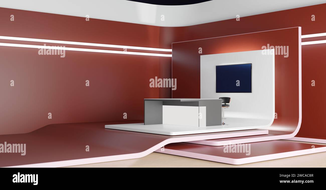 TV studio with newscaster table; 3D illustration Stock Photo - Alamy