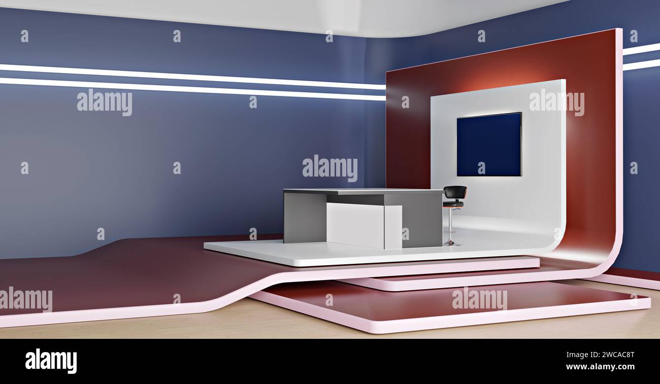 TV studio with newscaster table; 3D illustration Stock Photo - Alamy