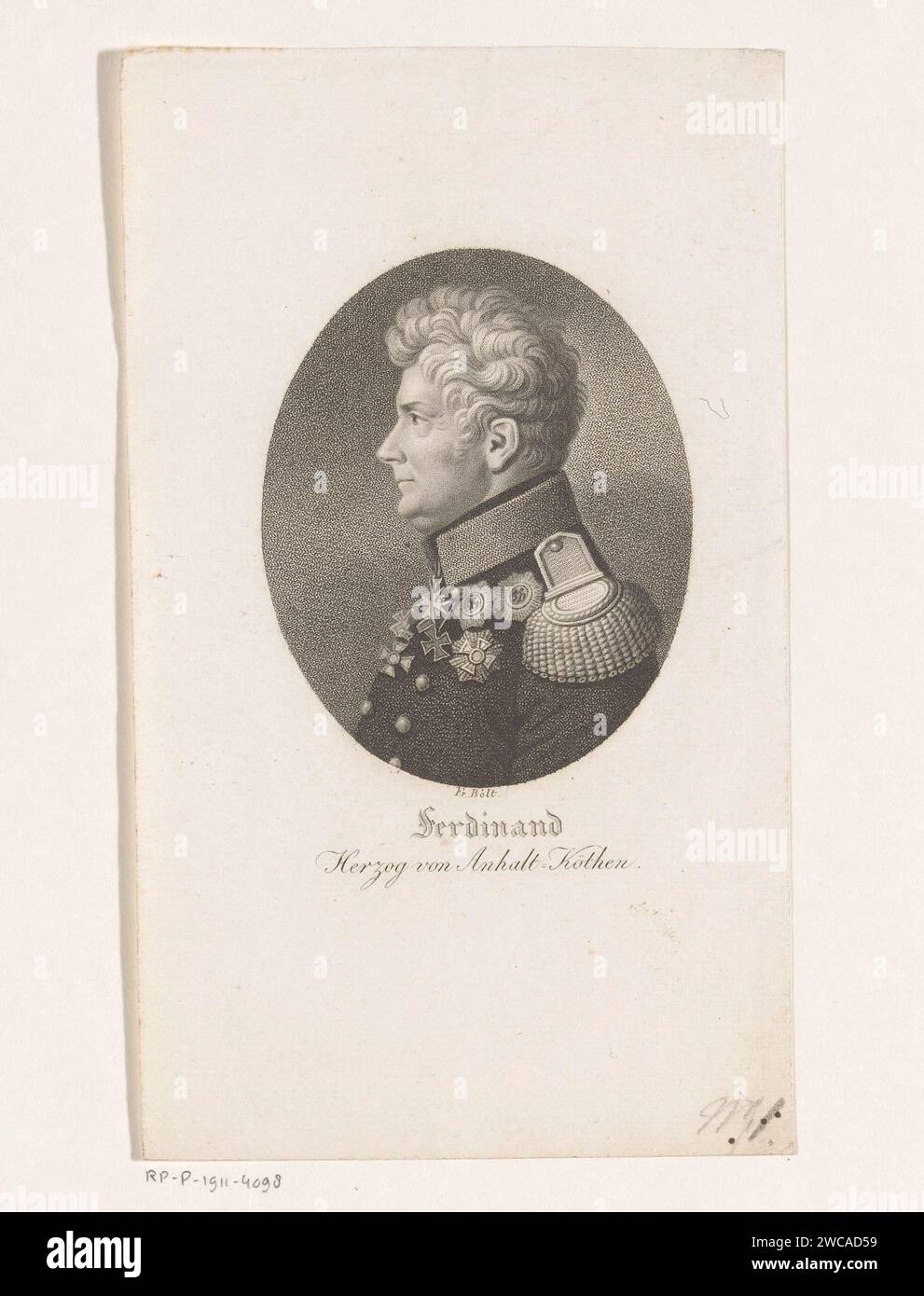 Portrait van Ferdinand von Anhalt -Köthen, Johann Friedrich Bolt, 1815 ...