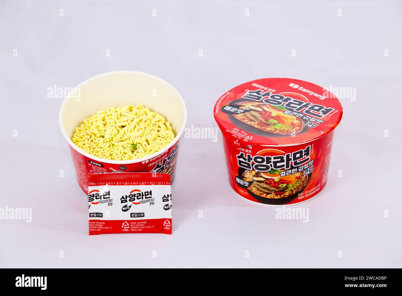 Ulsan, South Korea - January 14, 2024: One package of Samyang's spicy ...