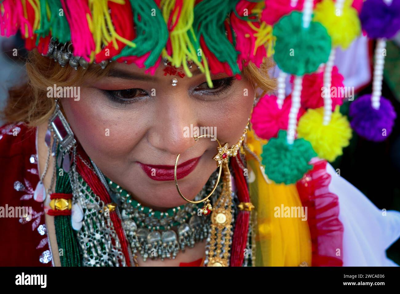 Nepal. 15th Jan, 2024. On January 15, 2024, in Kathmandu, Nepal. Women from Tharu Community in ...