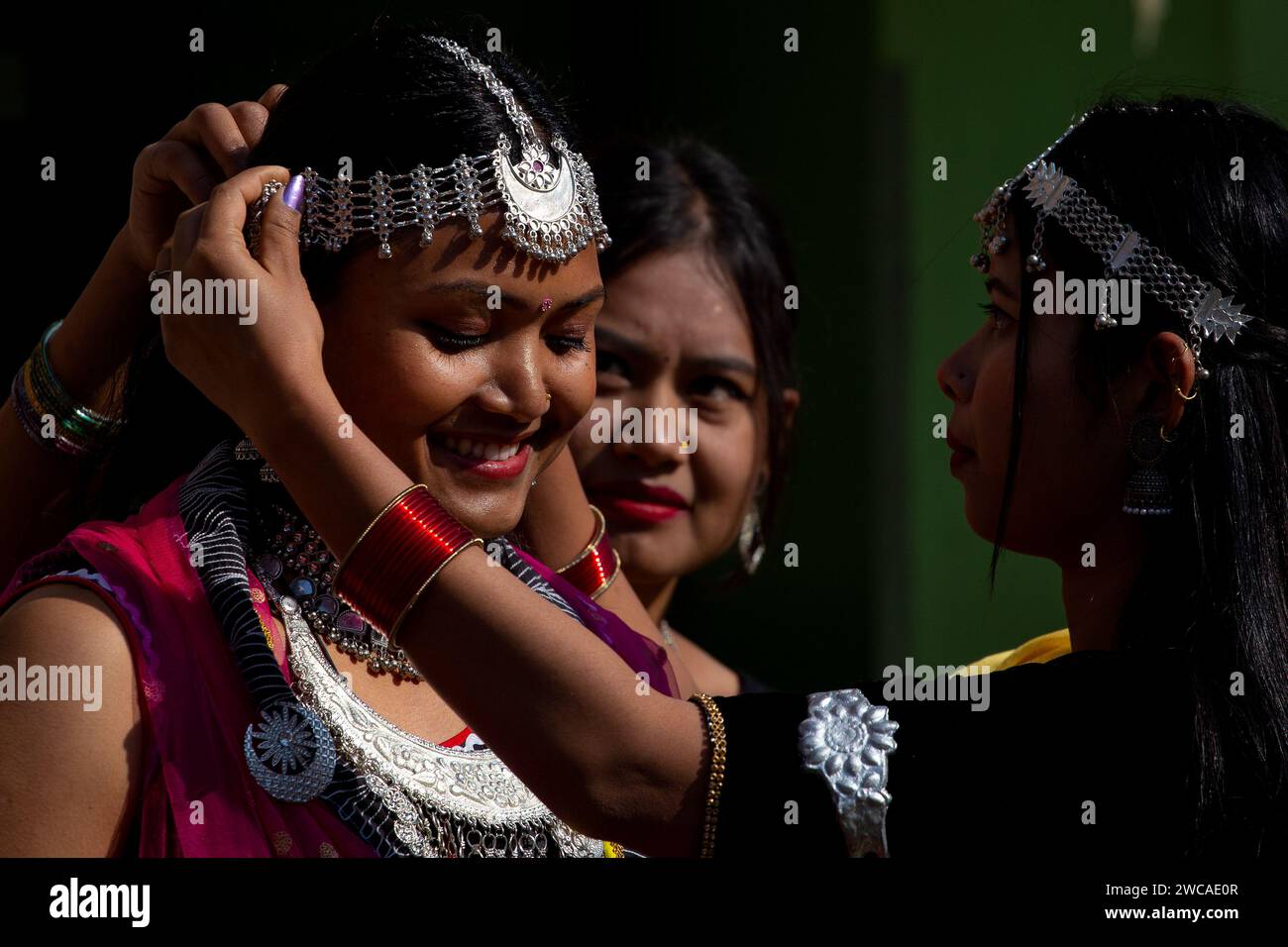 Nepal. 15th Jan, 2024. On January 15, 2024, in Kathmandu, Nepal. Women from Tharu Community in ...