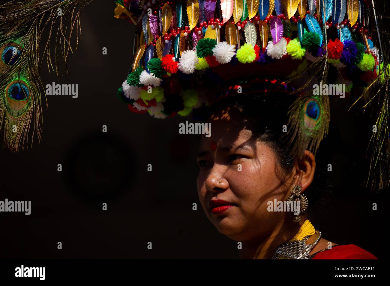 Nepal. 15th Jan, 2024. On January 15, 2024, in Kathmandu, Nepal. Women from Tharu Community in ...