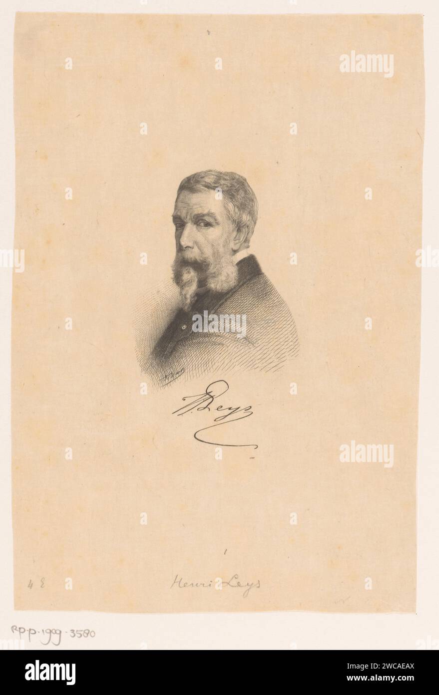 Portrait of Henri Leys, Auguste Danse, 1890 print paper etching ...