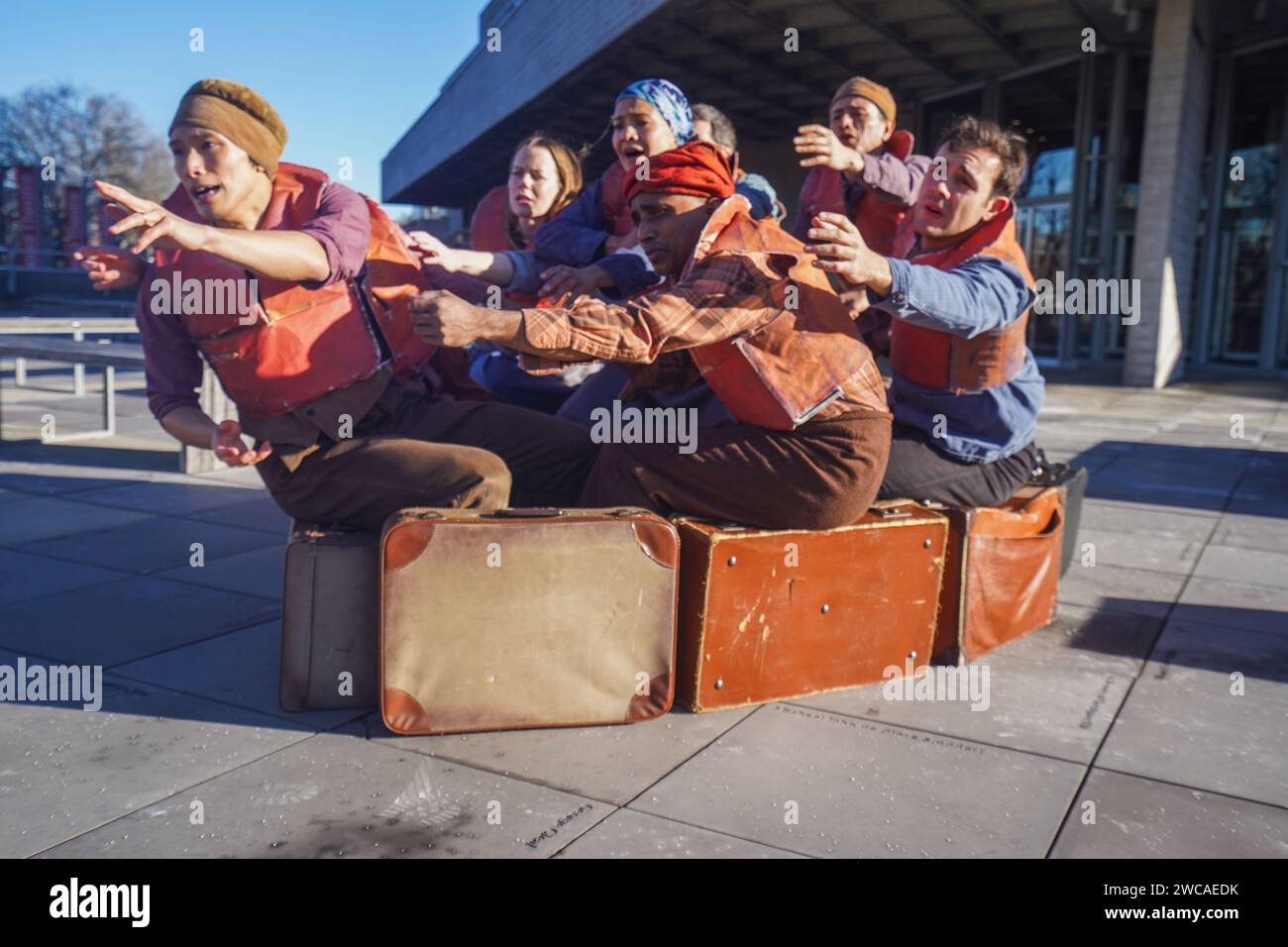 London, UK. 15 January 2024. .The cast of the physical theatre company ...