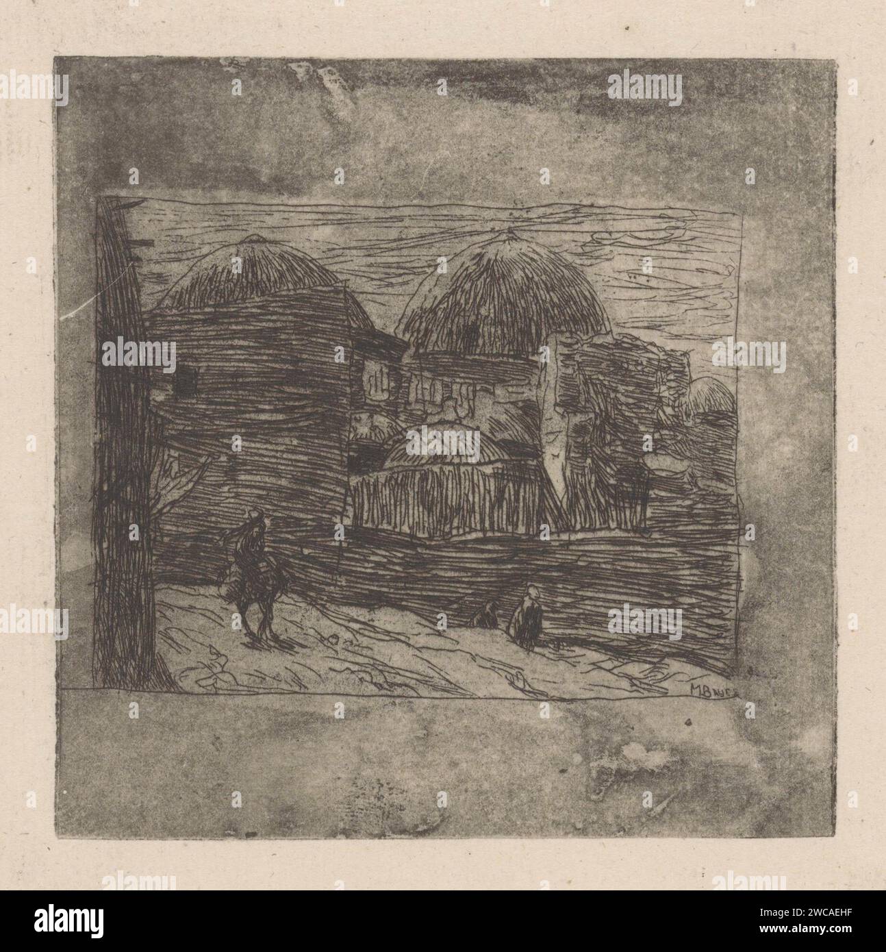 Badhuis in Constantinople, Marius Bauer, 1889 print Outdoor view of a bathhouse with several ...