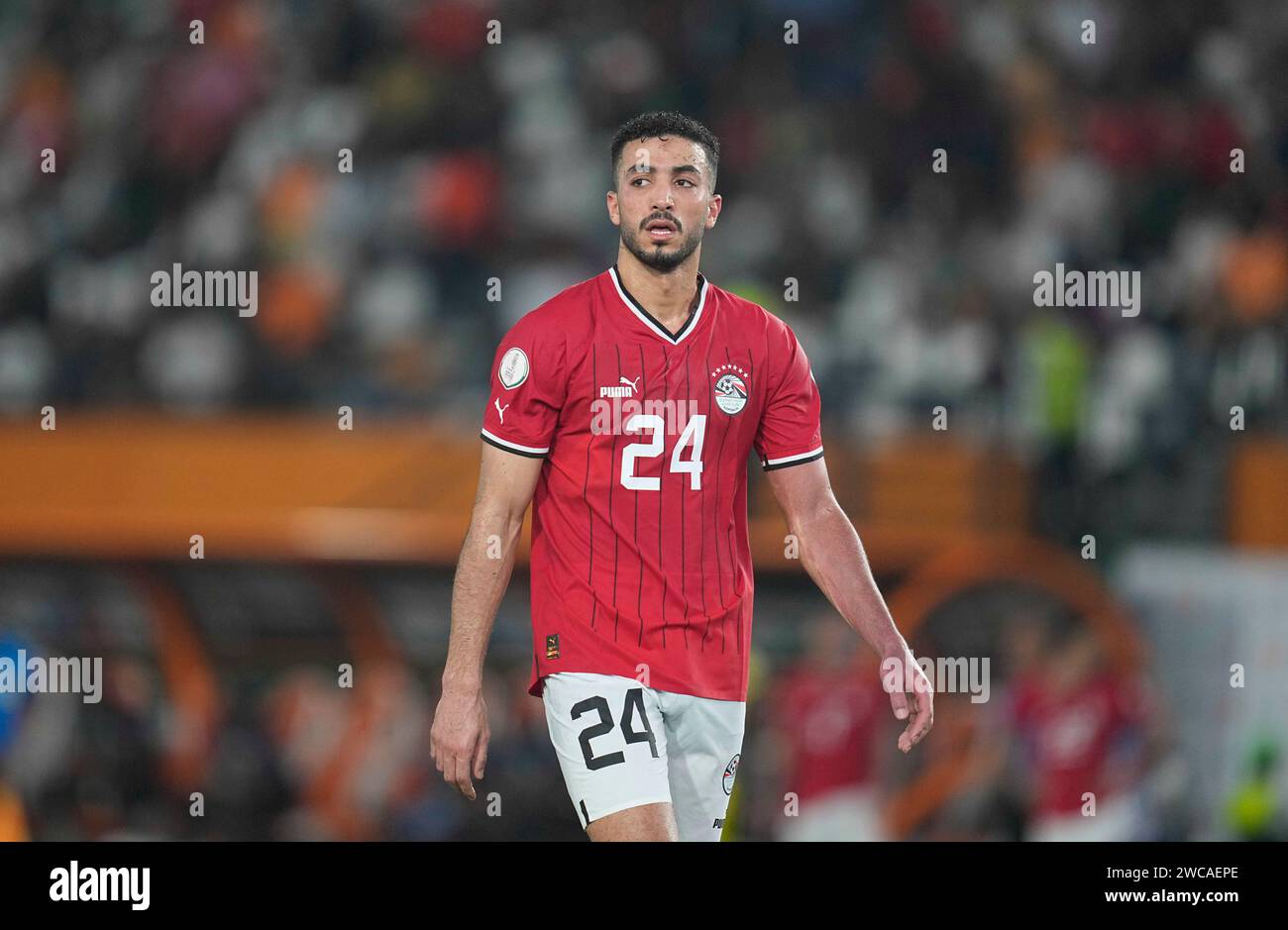 January 14 2024: Mohamed Abdelmoneim Elsayed Mohamed Ahmed (Egypt) looks on during a African Cup ...