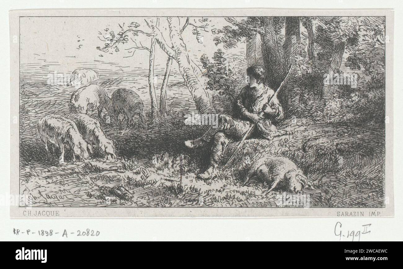 Pork Hearth With Toom Pigs under a Tree, Charles Emile Jacque, 1864 ...
