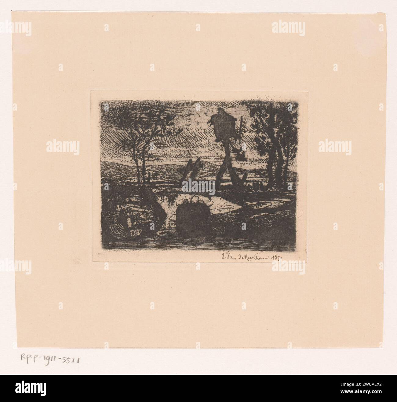 Landscape with wooden tower, Jan van de Kerkhove, 1872 print paper ...