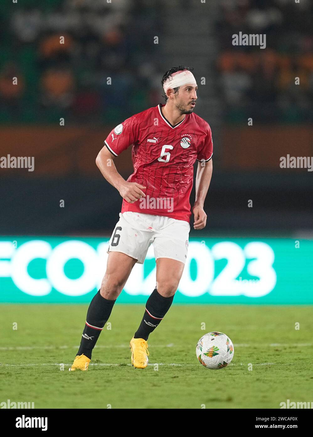 January 14 2024: Ahmed Elsayed Hegazy Ali (Egypt) controls the ball during a African Cup of ...