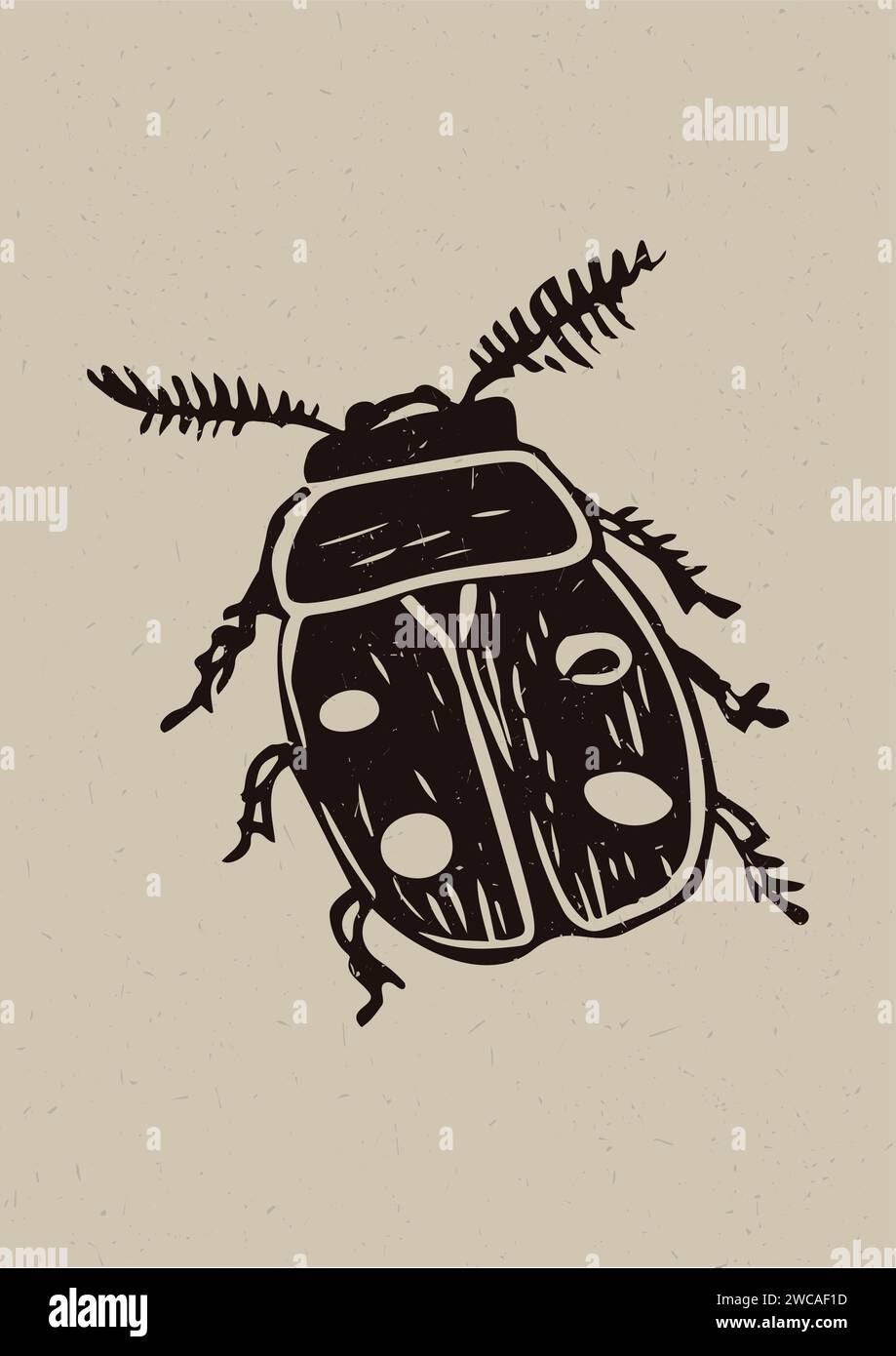 Rustic forest woodcut of folkart bug in simple silhouette style vector ...