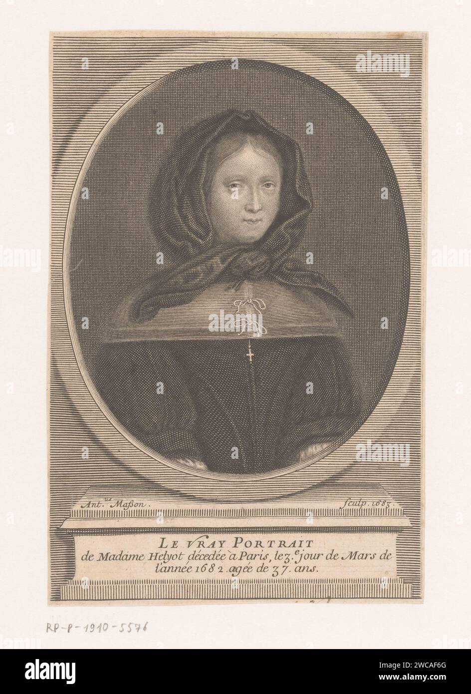 Portret van Marie Helyot, Antoine Masson, 1683 print France paper ...