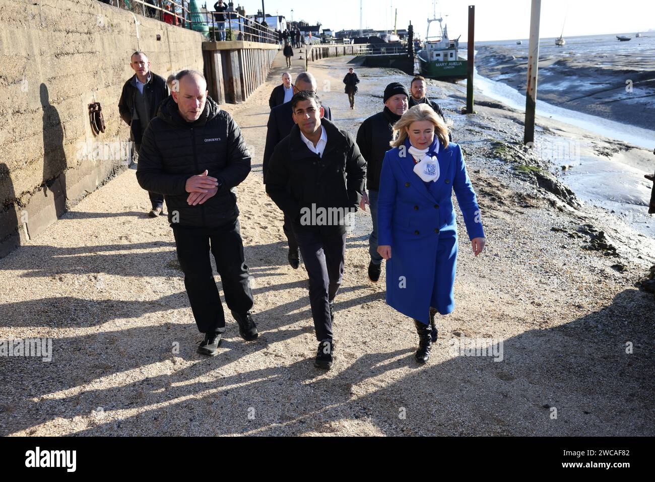 Prime Minister Rishi Sunak (centre) and MP for Southend West Anna Firth ...
