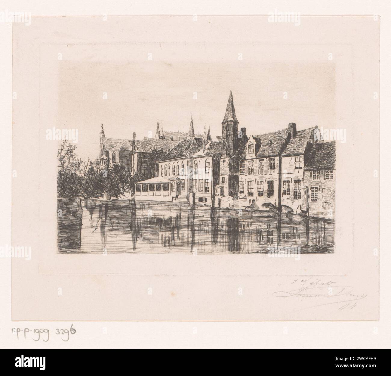 View of the Rozenhoedkaai in Bruges, Louise Danse, 1880 - 1889 print paper etching canals ...