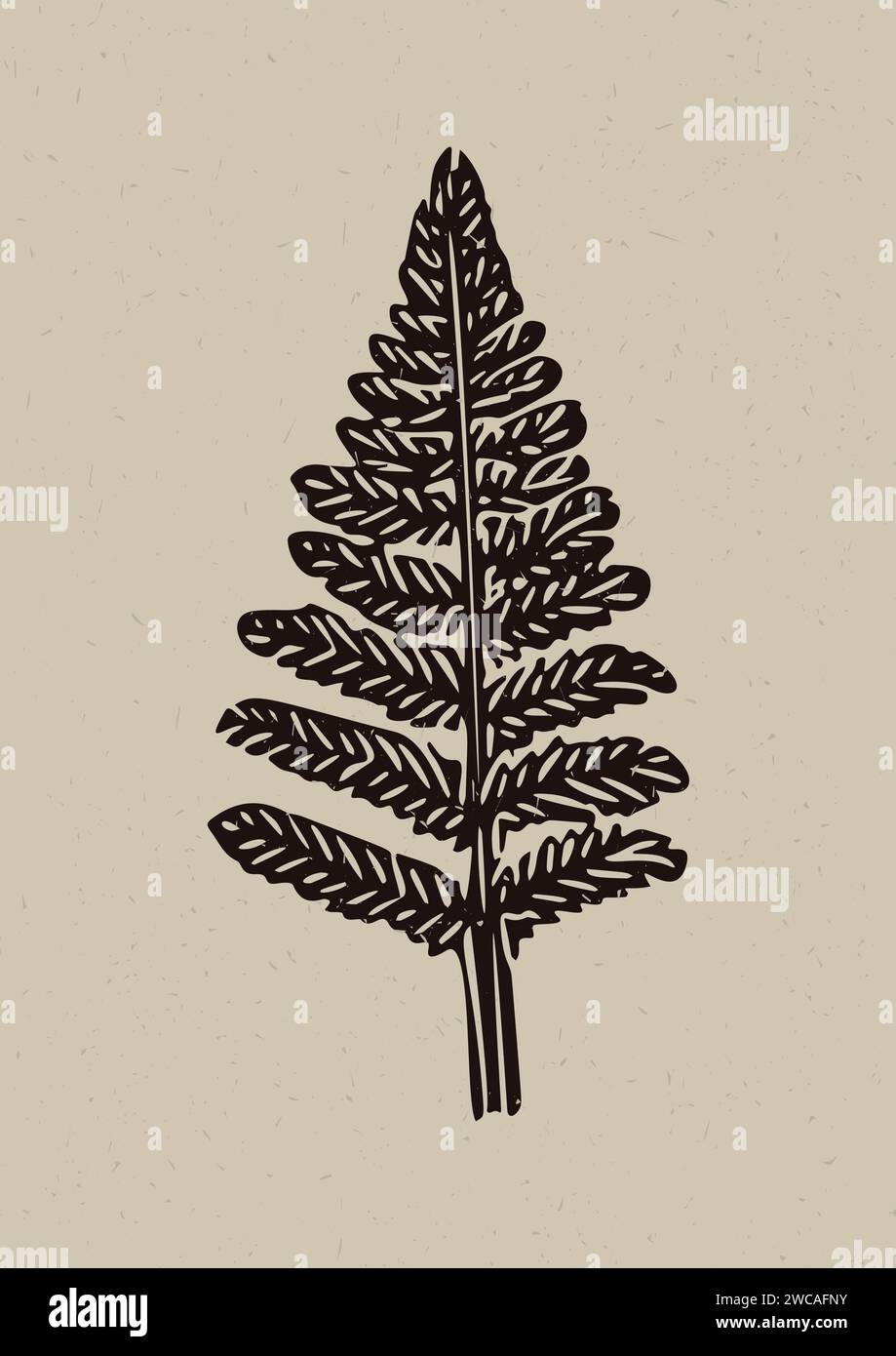 Rustic forest woodcut of fern leaf in simple silhouette style vector ...