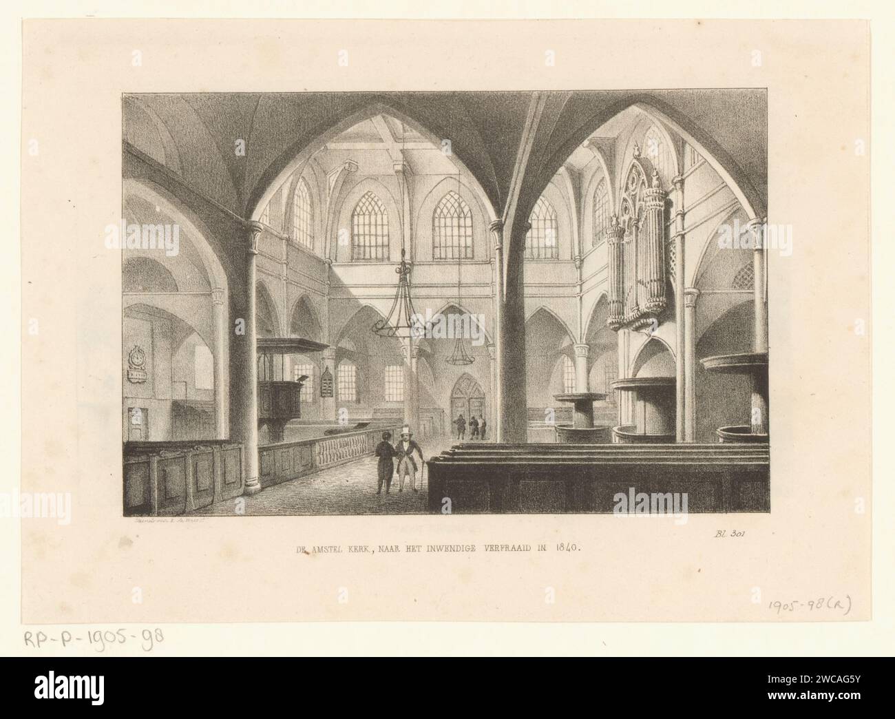 Interieur van Amstelkerk in Amsterdam, Johannes Hilverdink (Possibly), Ruurt de Vries, 1844 ...