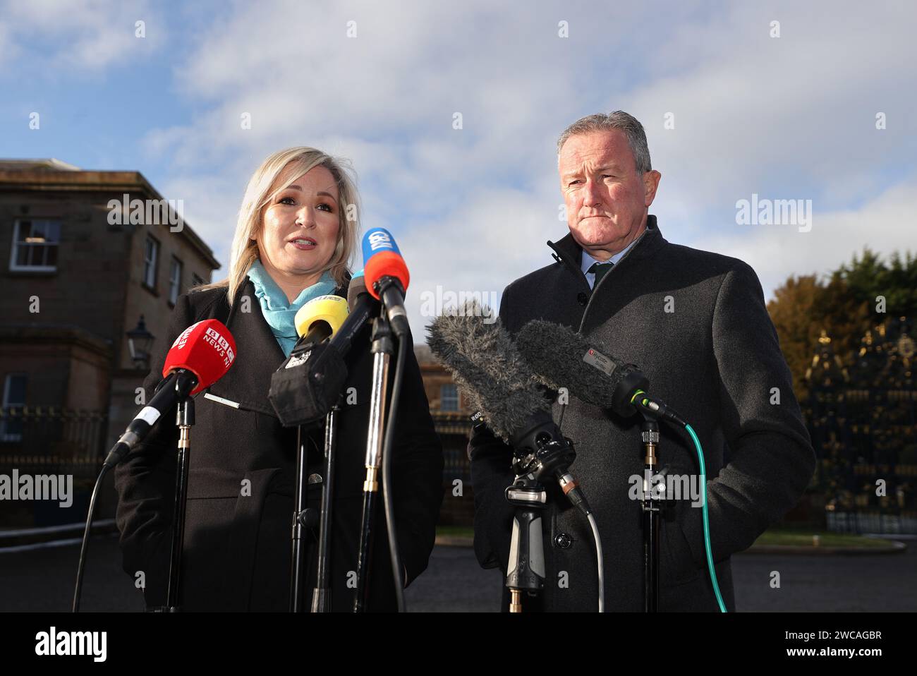 Sinn Fein representatives vice-president Michelle O'Neill and MLA Conor ...