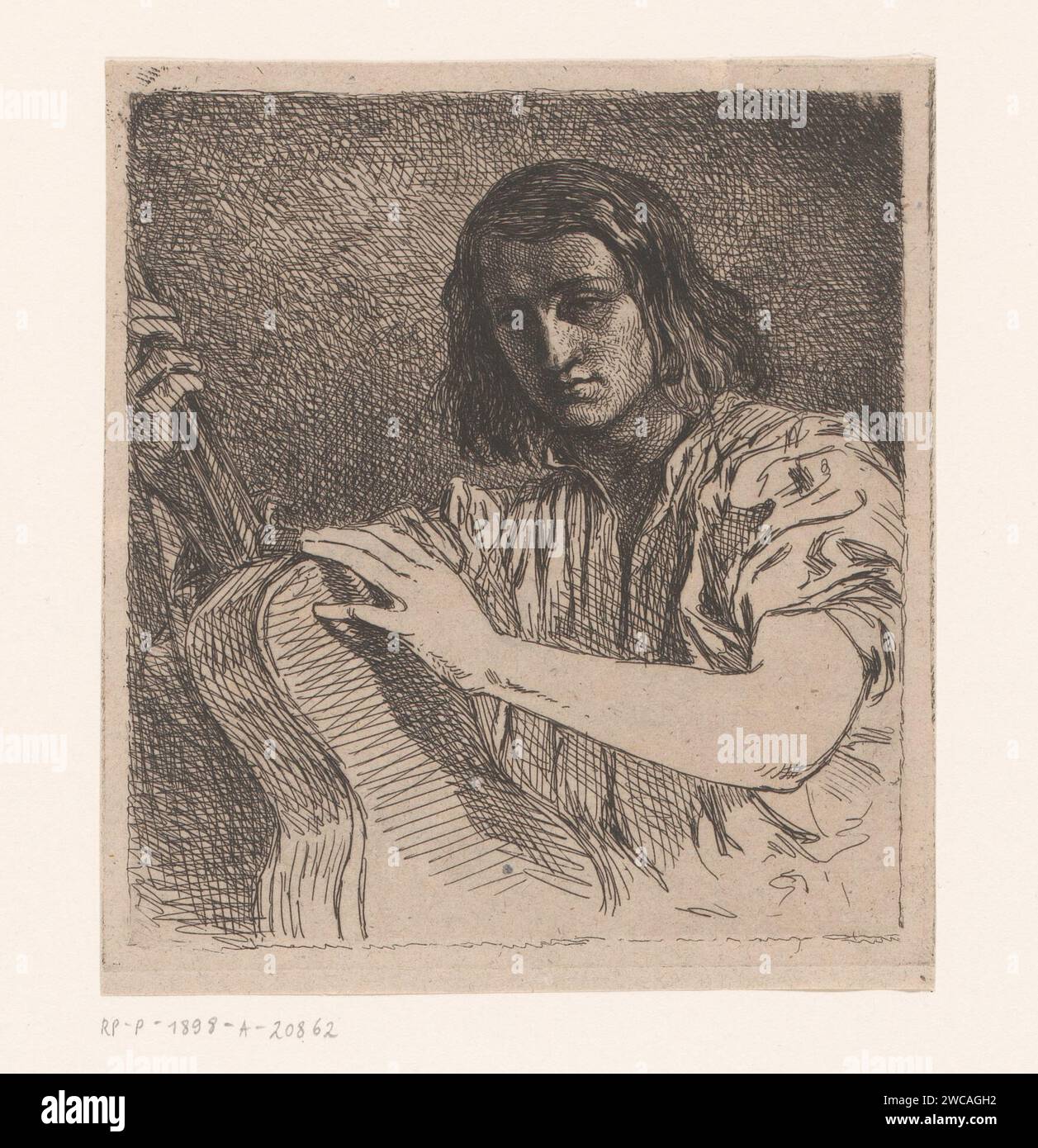 Guitar playing man, Charles Emile Jacque (attributed to), 1868 print ...