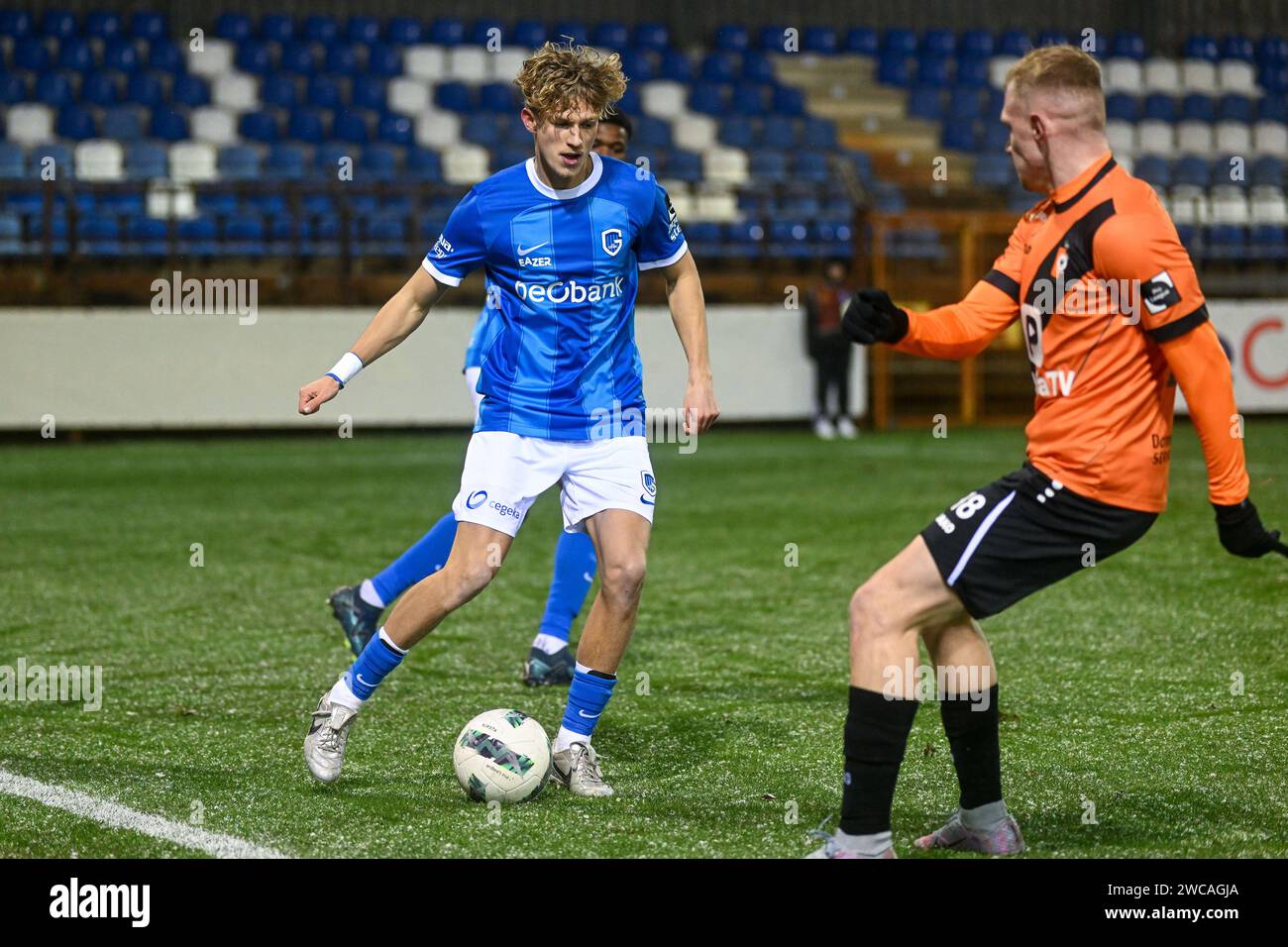 Geel, Belgium. 14th Jan, 2024. Nolan Martens (64) of Jong Genk pictured ...