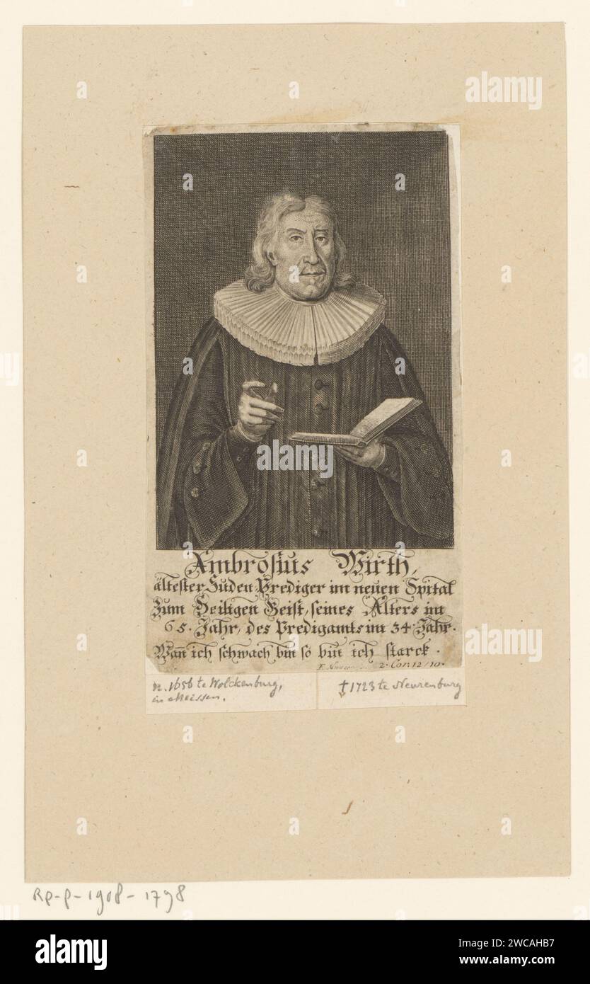 PortraT van Ambrosius Wirth, Engelhard Nunzer, 1721 - 1733 print paper ...