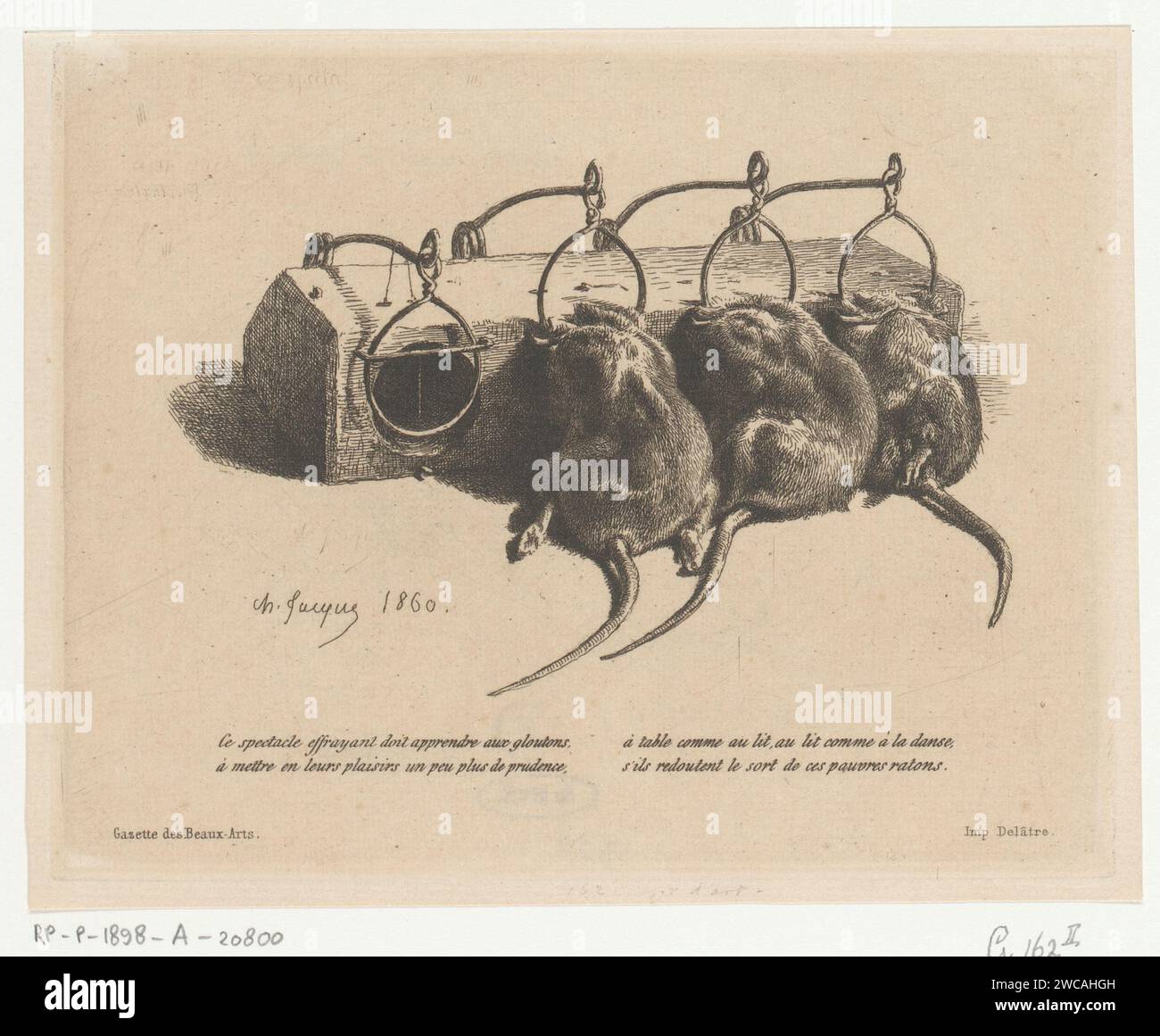 Three mice in a mouse trap, Charles Emile Jacque, 1860 print Paris ...
