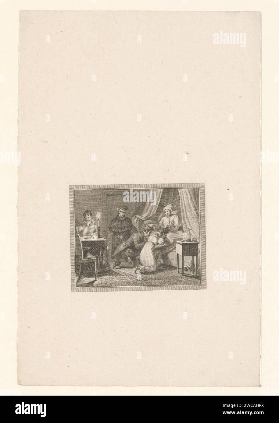 Two figures kneeling for a man on his deathbed, Anonymous, 1800 - 1850 ...