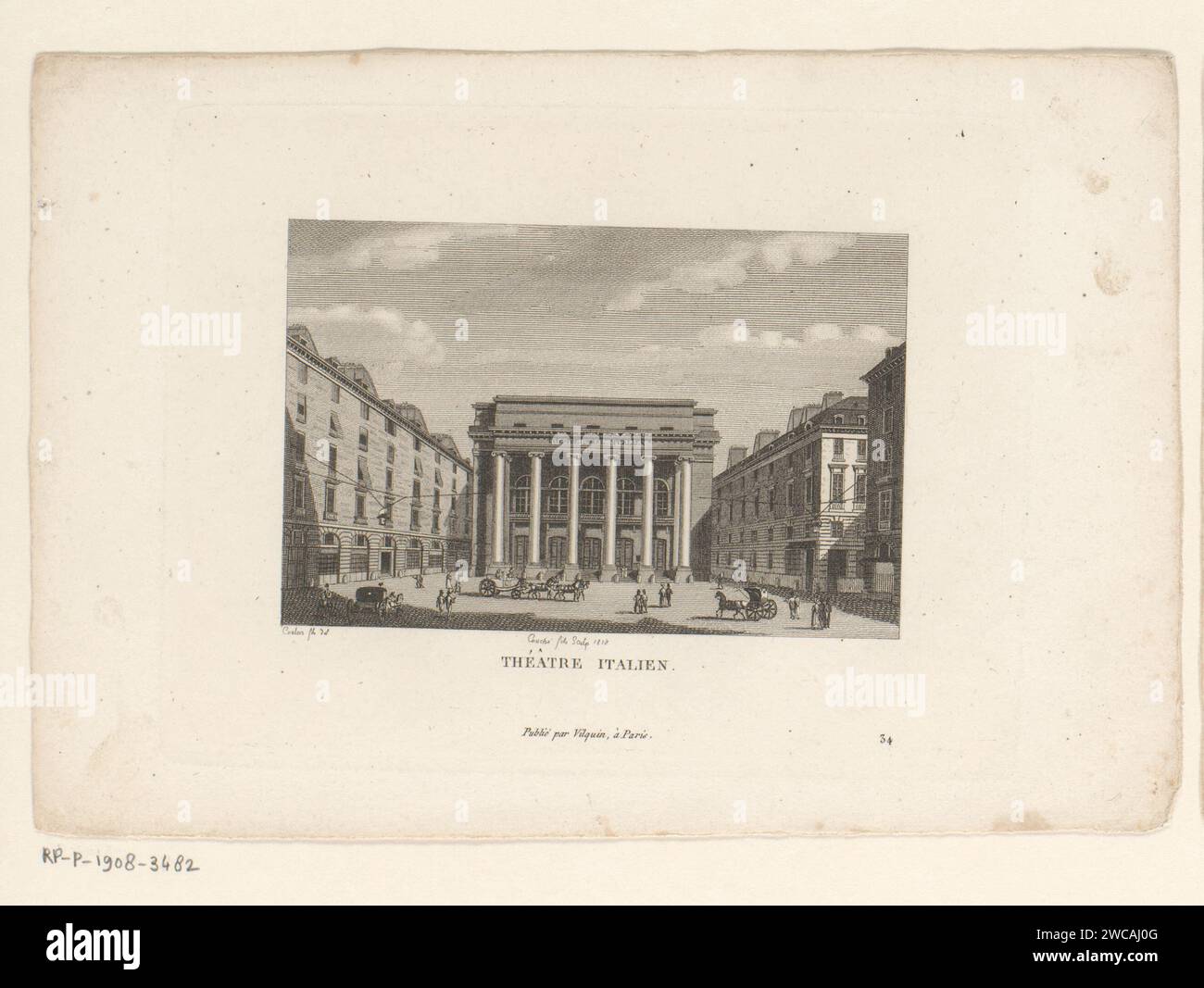 View of the Théàtre Italien in Paris, François Louis Couché, 1818 print ...
